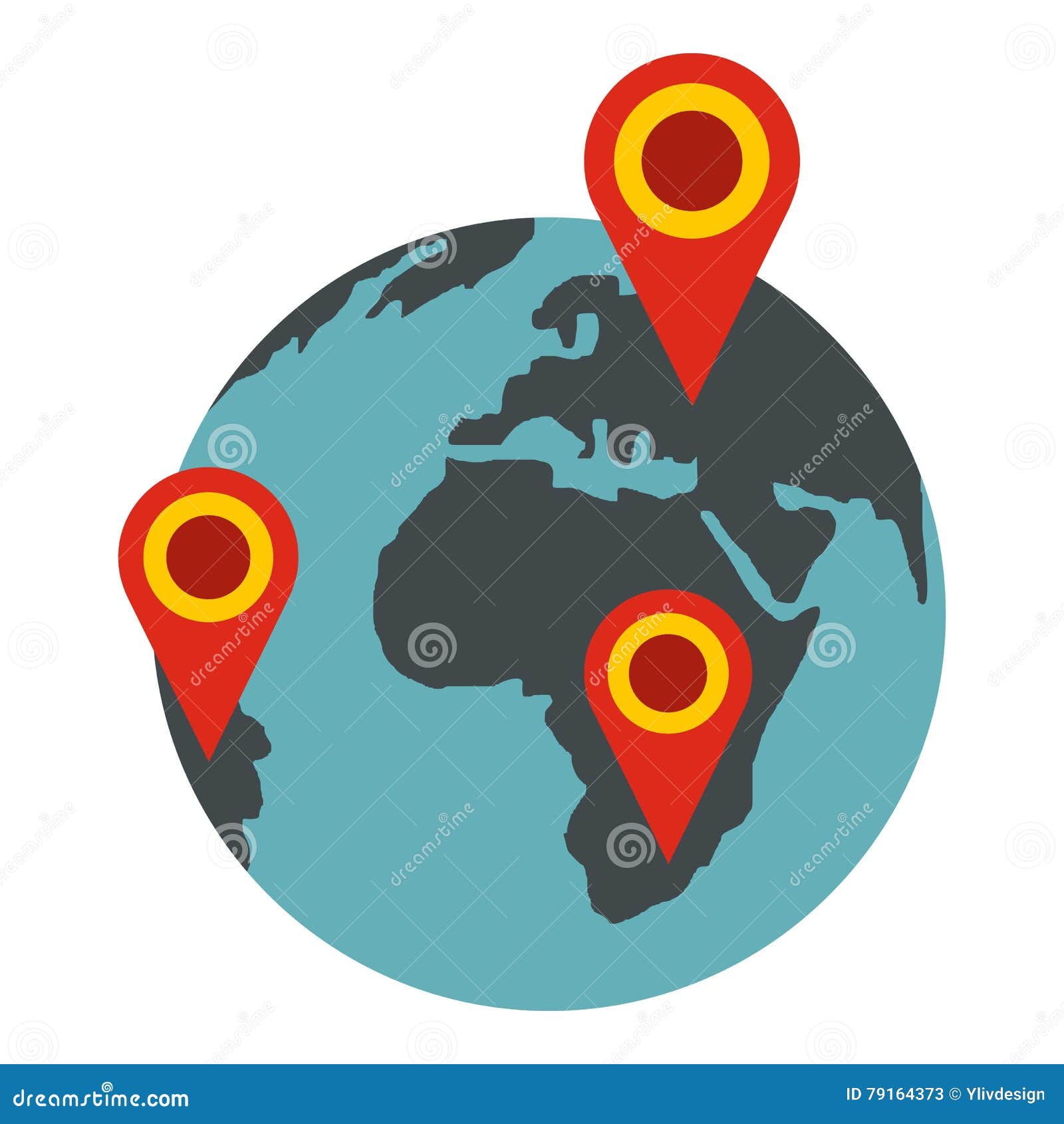 Globe Earth with Pointer Marks Icon, Flat Style Stock Vector ...