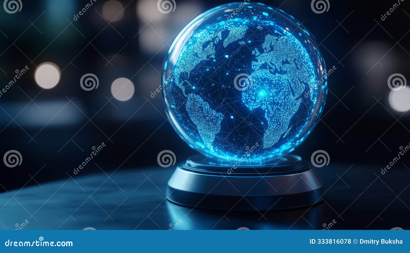 The Globe Emits Blue Lights, Highlighting Global Connections in a Dimly ...