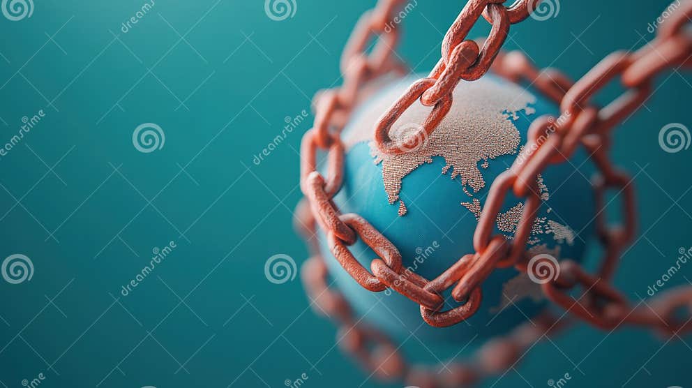 Globe is Entangled in Chains, Symbolizing Restriction and Confinement ...