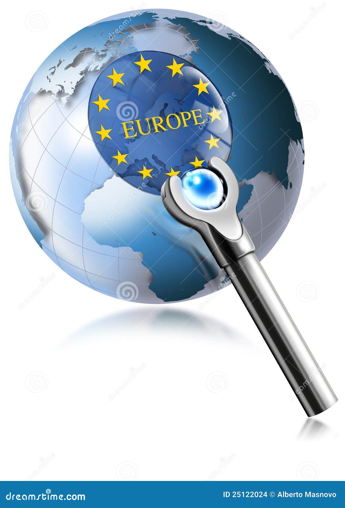 Globe Europe with Magnifying Glass Stock Illustration - Illustration of ...