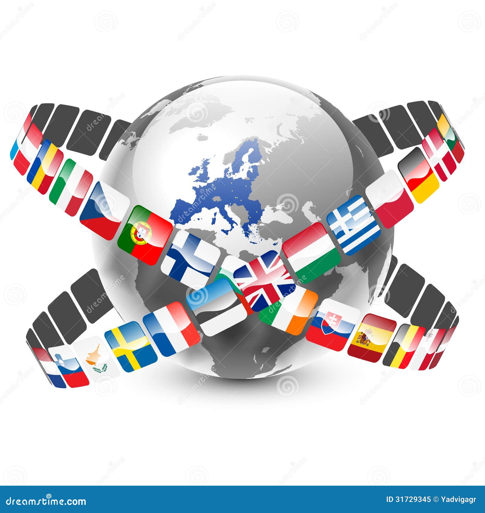 Globe with 27 European Union Countries and Flags Stock Vector ...