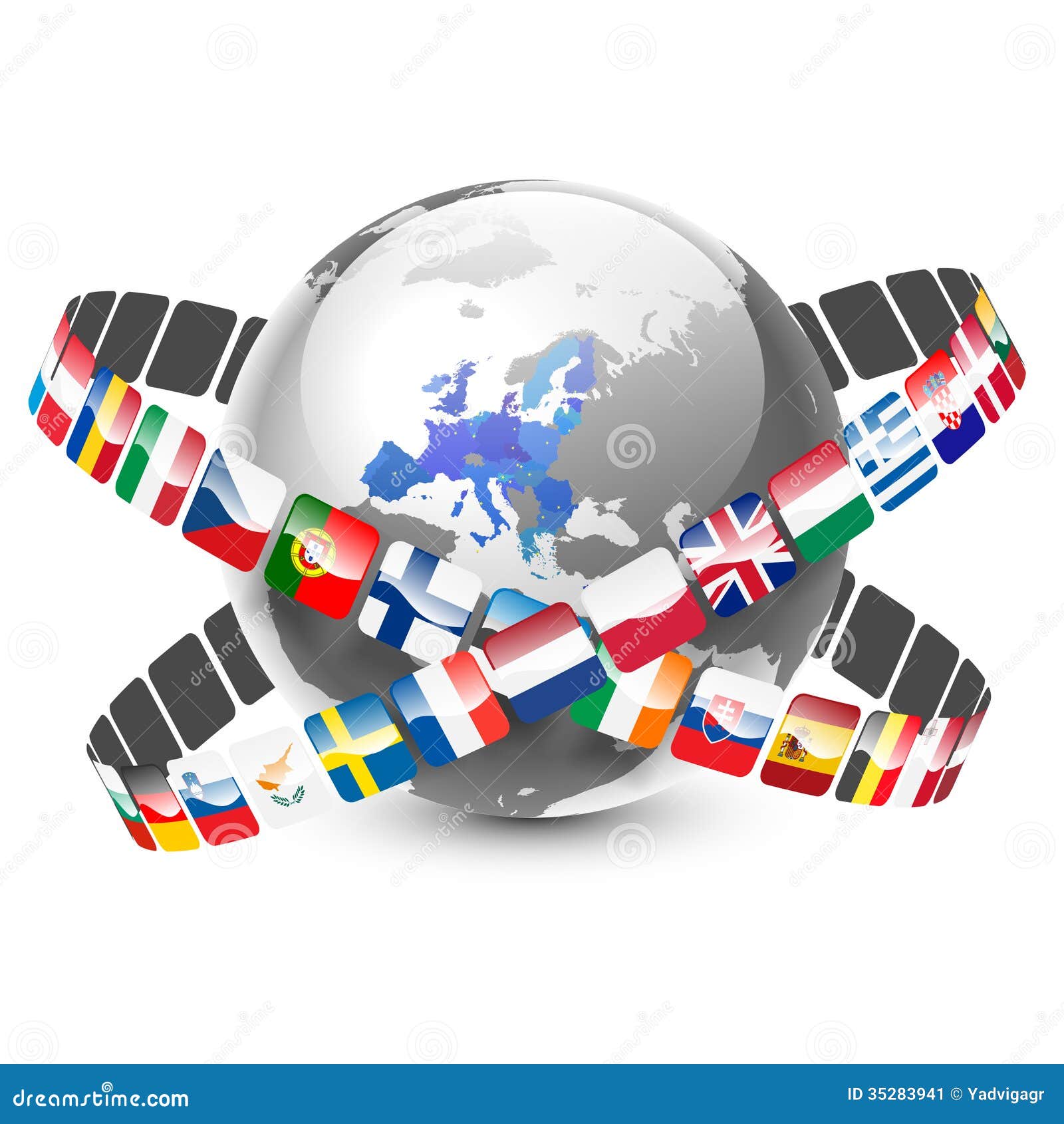 Globe with 28 European Union Countries and Flags Stock Vector ...