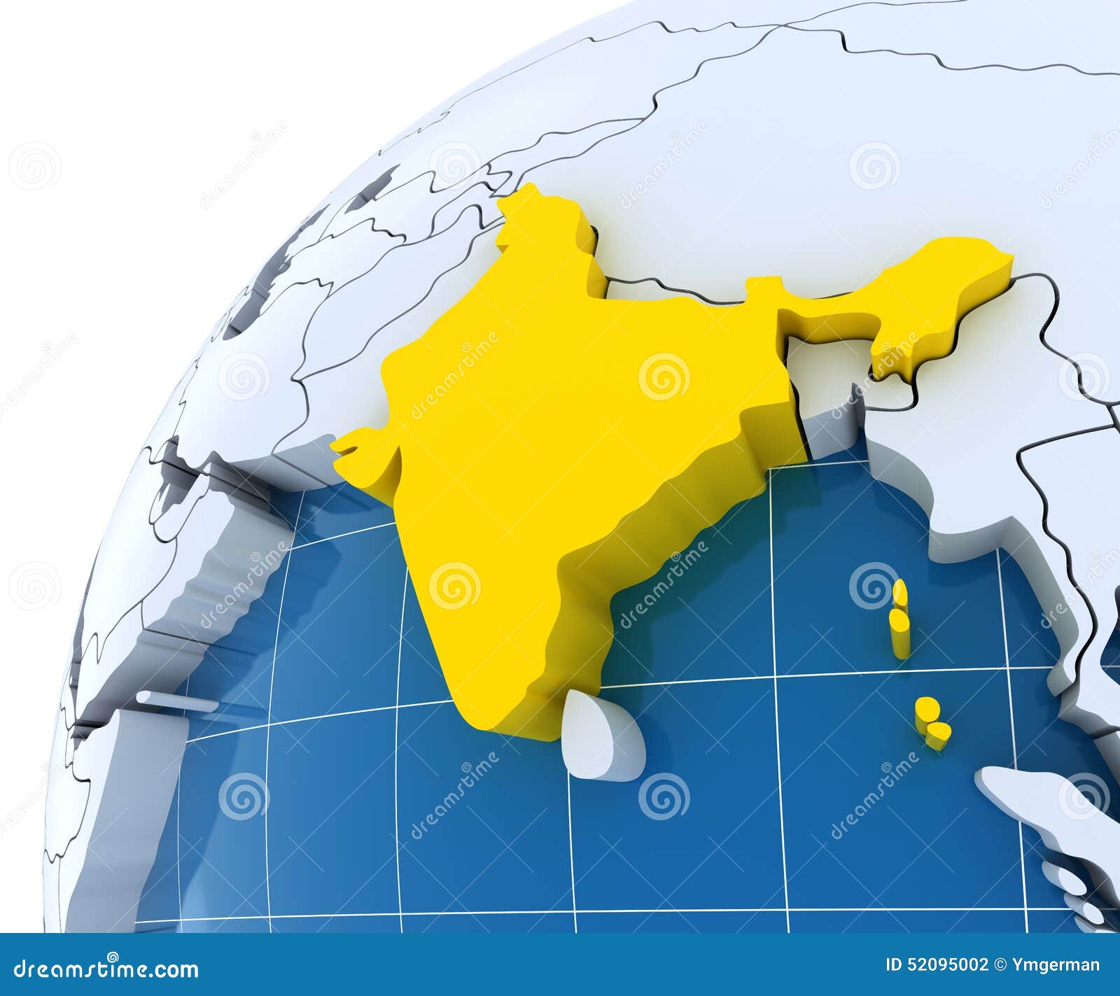 Globe with Extruded Continents, Close-up on India Stock Illustration ...