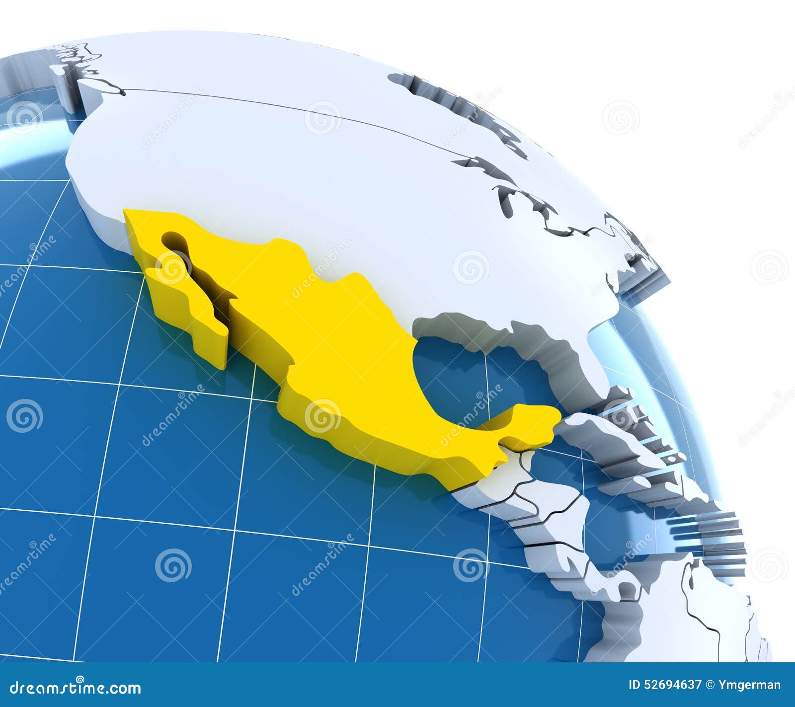 Globe with Extruded Continents, Close-up on Mexico Stock Illustration ...