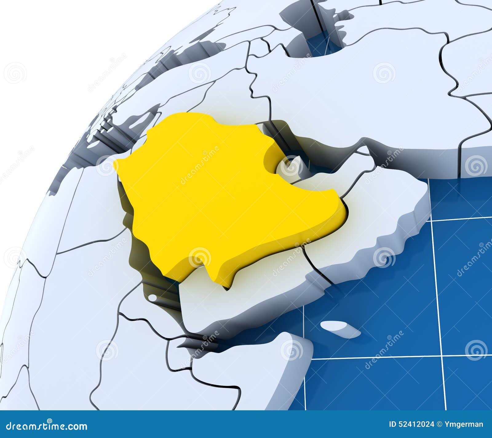 Globe with Extruded Continents, Close-up on Saudi Stock Illustration ...