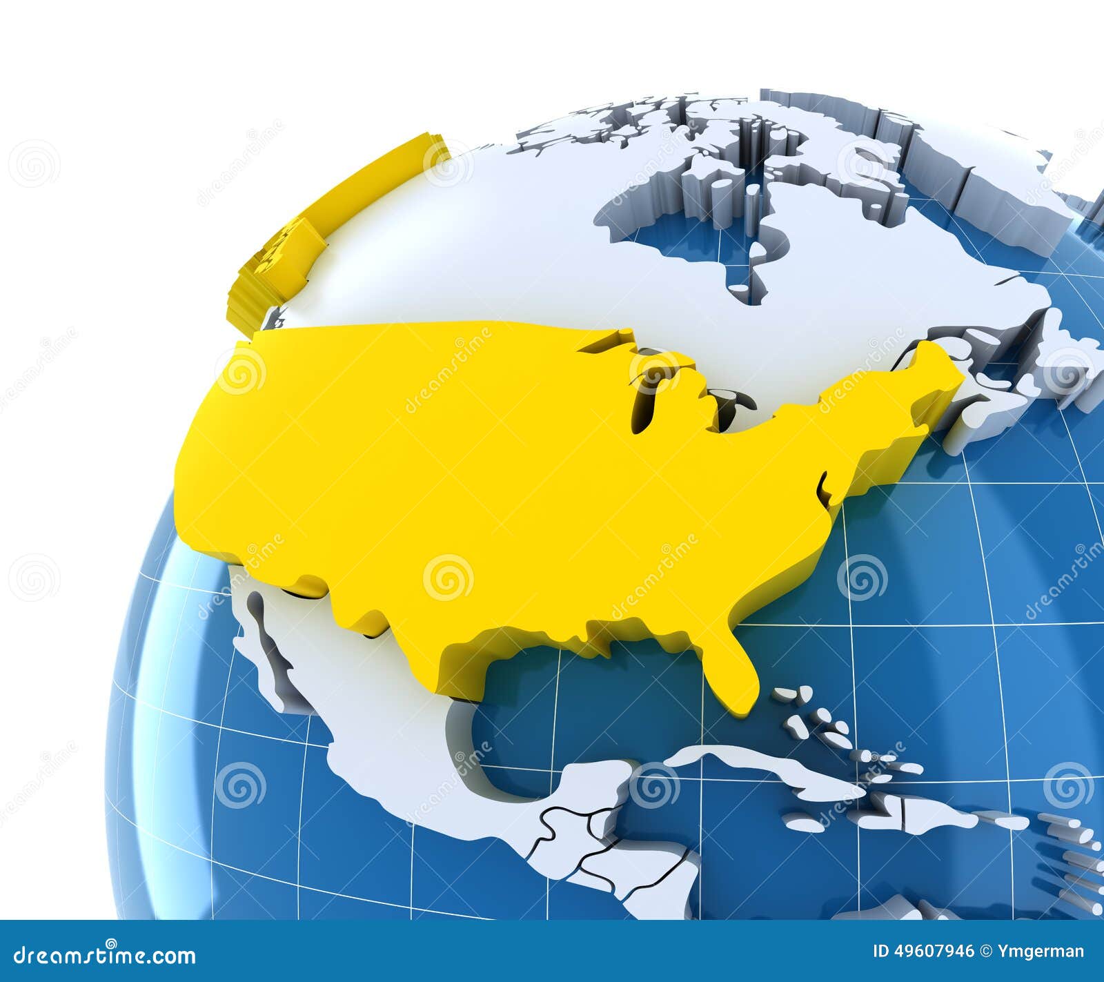 Globe with Extruded Continents, Close-up on USA Stock Illustration ...