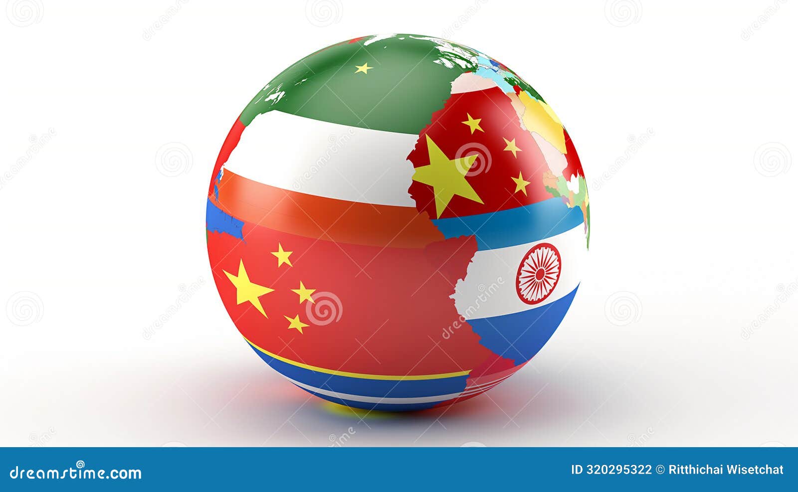 A Globe Featuring Flags from Various Countries Including China, India ...