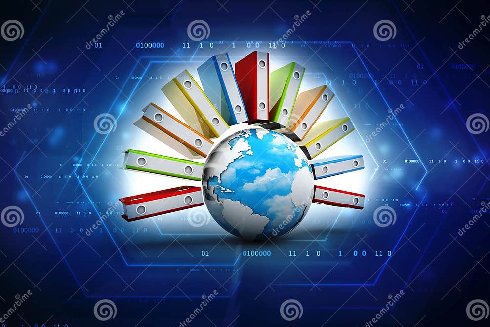 Globe and File Cabinet with Ring Binders, Database or Archive Concep ...