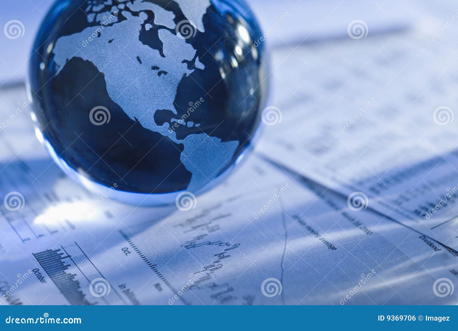 Globe with Financial Papers Stock Photo - Image of glass, financial ...