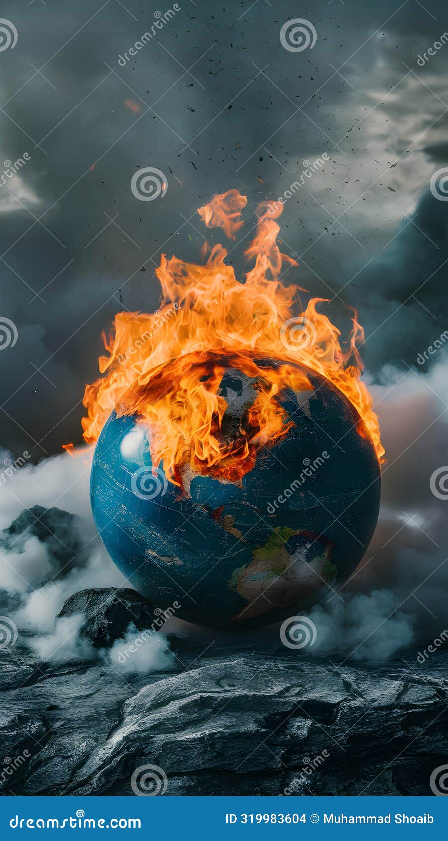 Globe on Fire, Surrounded by Smoke and Clouds, Represents Urgency and ...