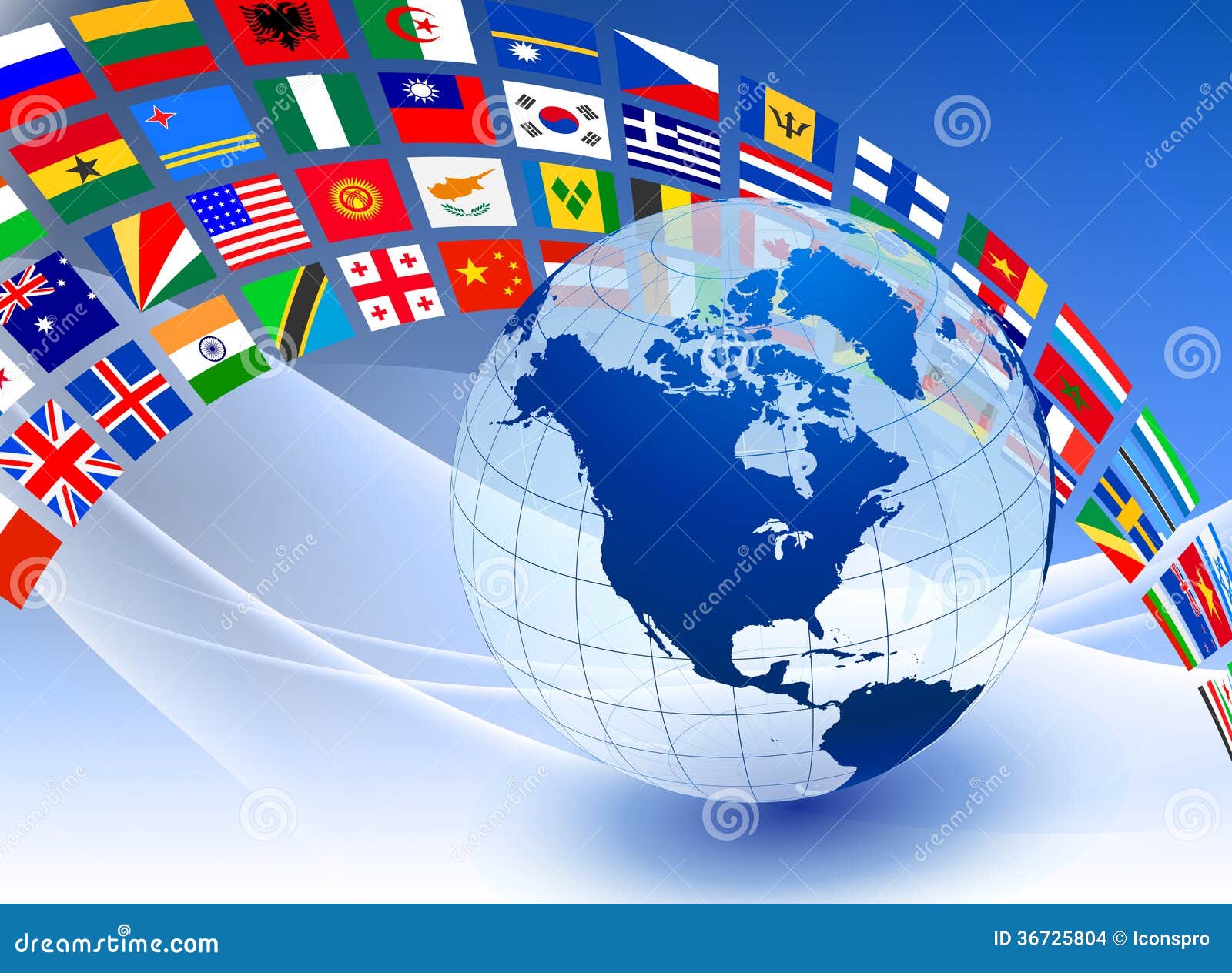 Globe with Flag Banner on Abstract Color Background Stock Illustration ...