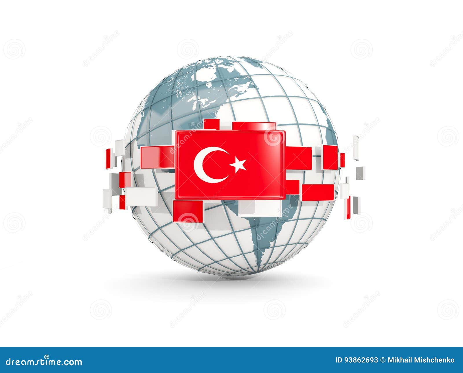 Globe with Flag of Turkey Isolated on White Stock Illustration ...