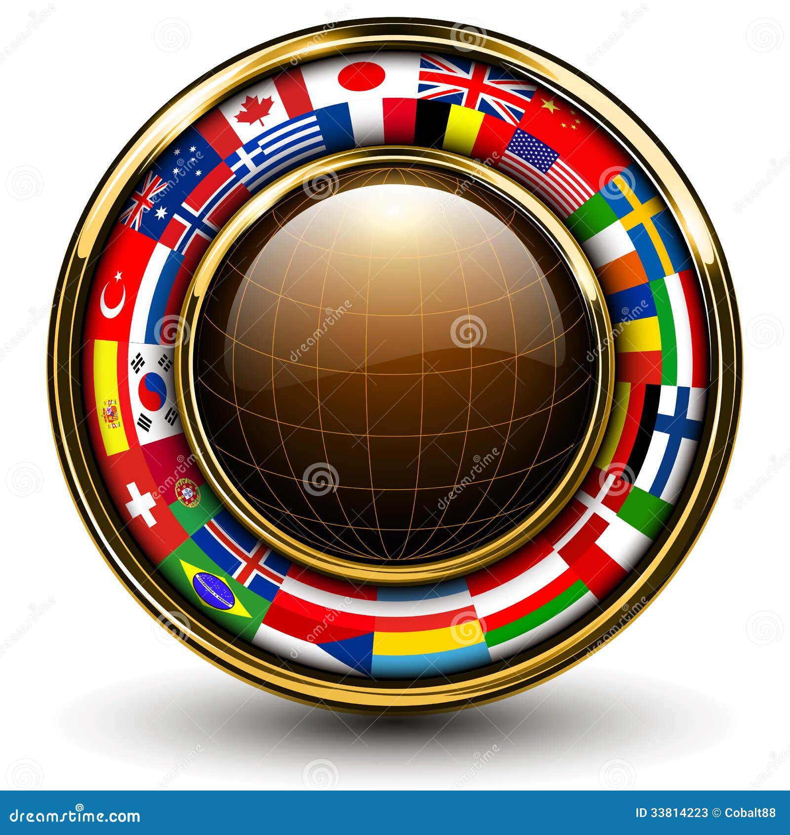 Globe with flags around stock vector. Illustration of icon - 33814223