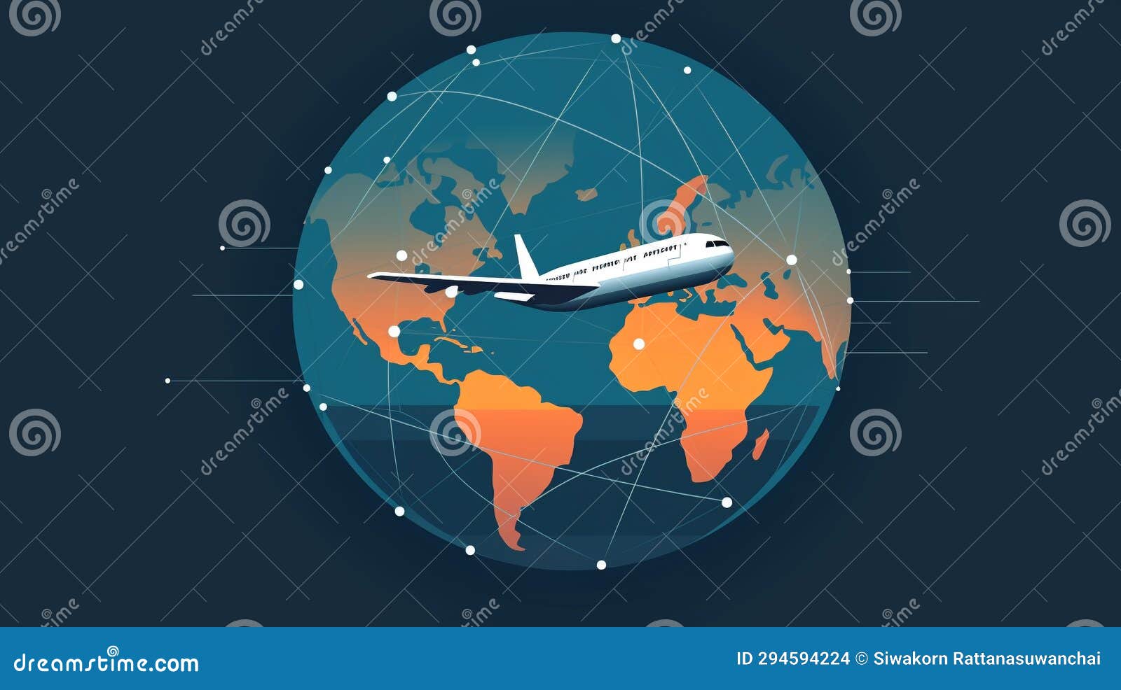 A Globe with Flight Paths and a Plane Flying Around it. Stock ...