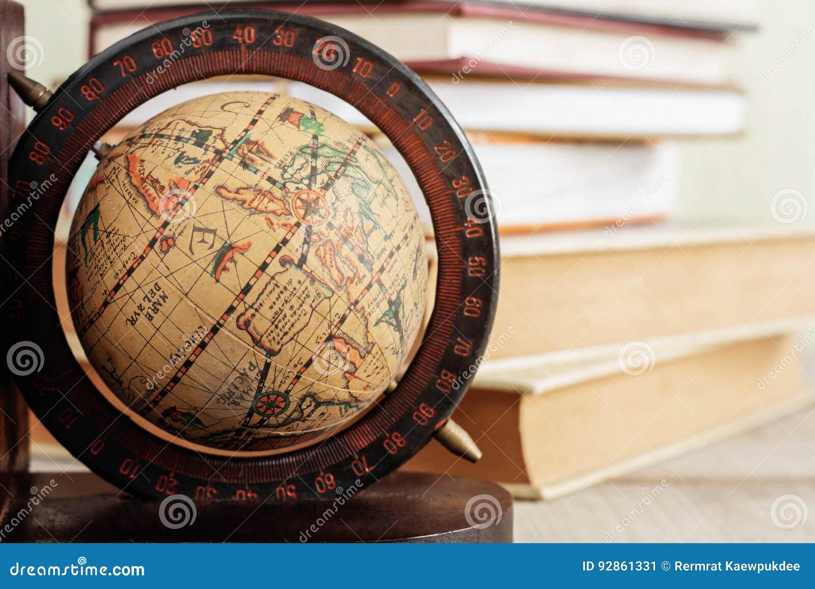 Globe on floor of library. stock image. Image of home - 92861331
