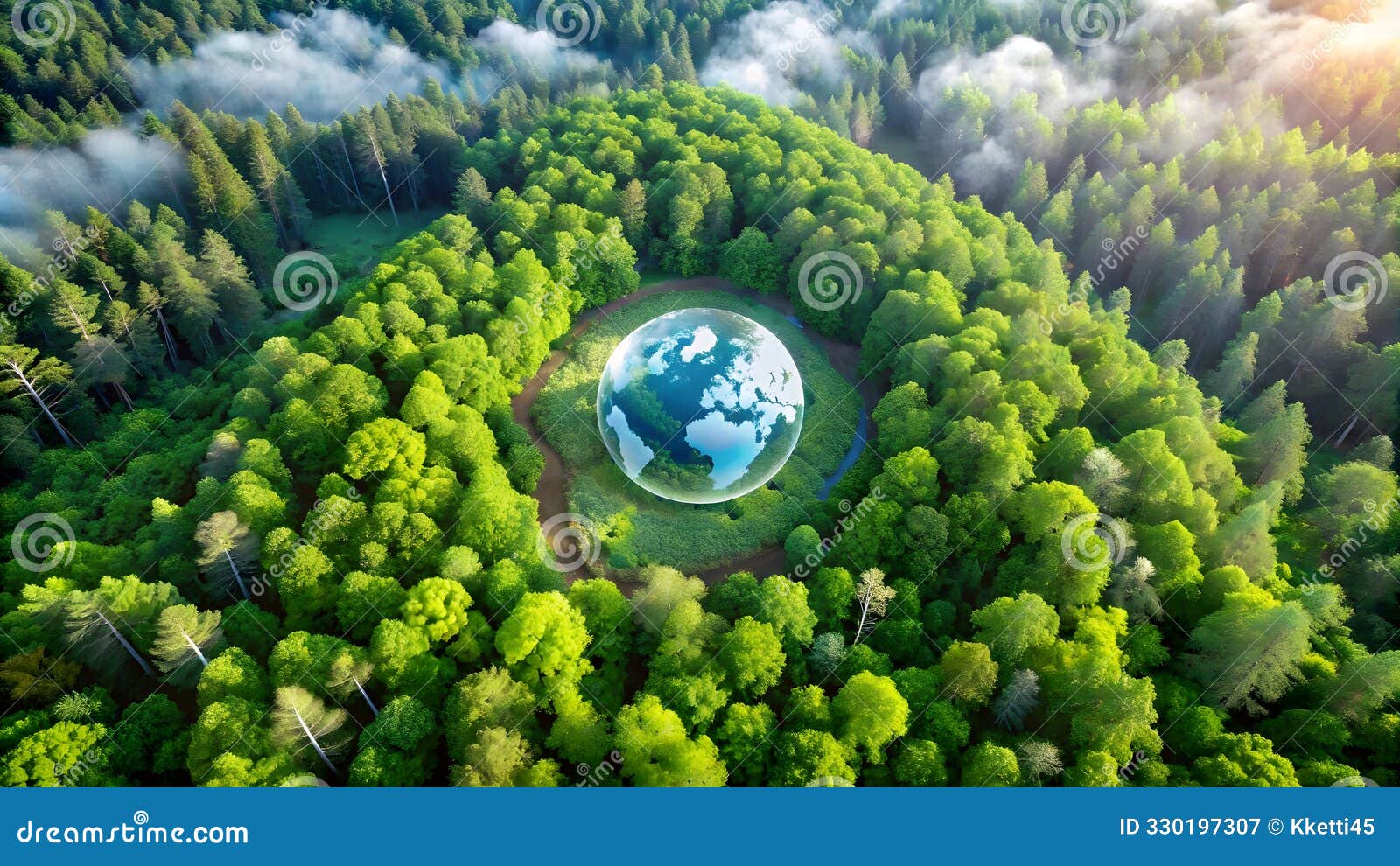 Globe in the Forest. Aerial View of the Planet Earth. Stock ...
