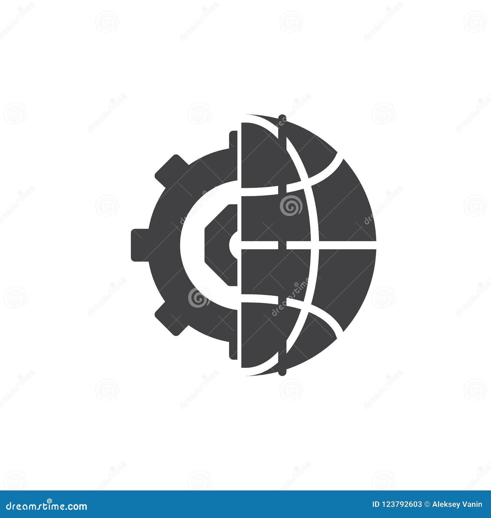 Globe and gear vector icon stock vector. Illustration of network ...