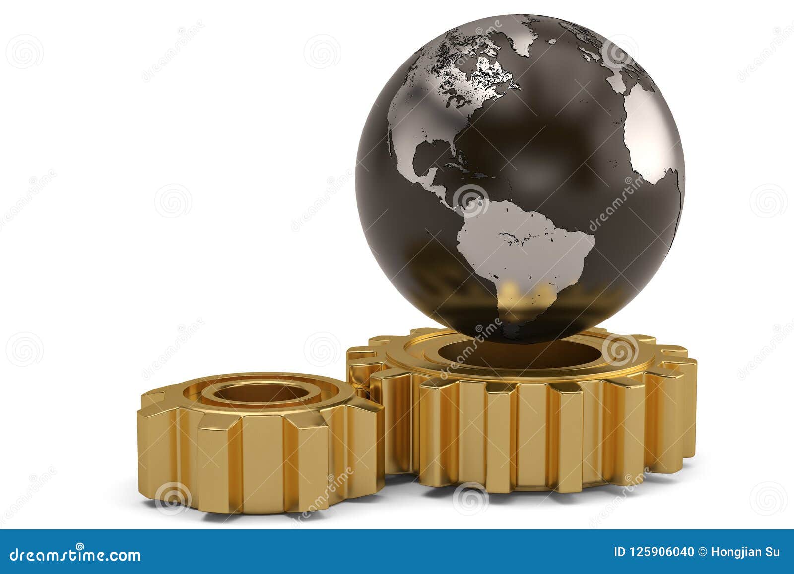 Globe and Gears on White Background. 3D Illustration. Stock ...