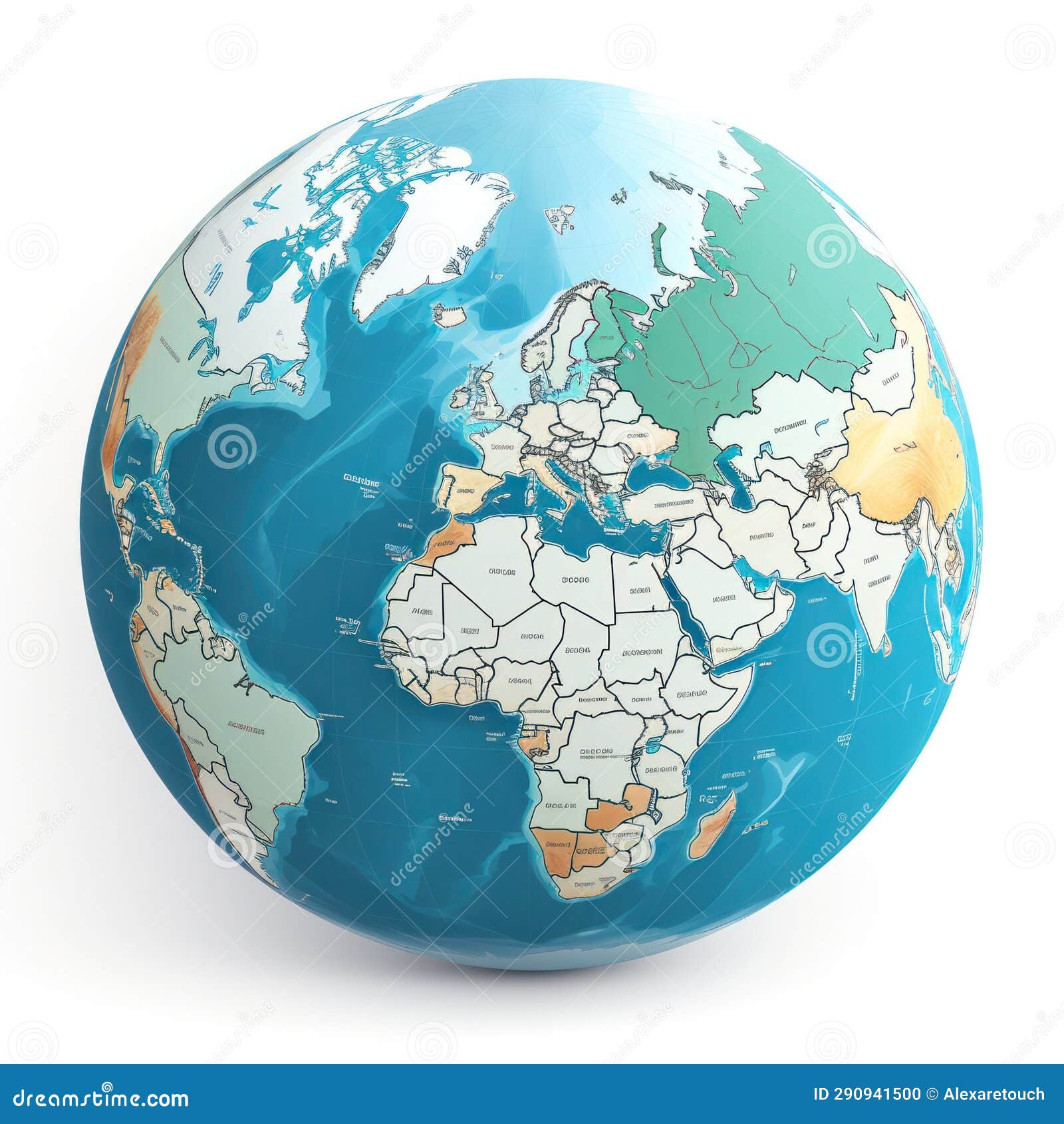 Globe and Geographic Map on White Background Stock Illustration ...