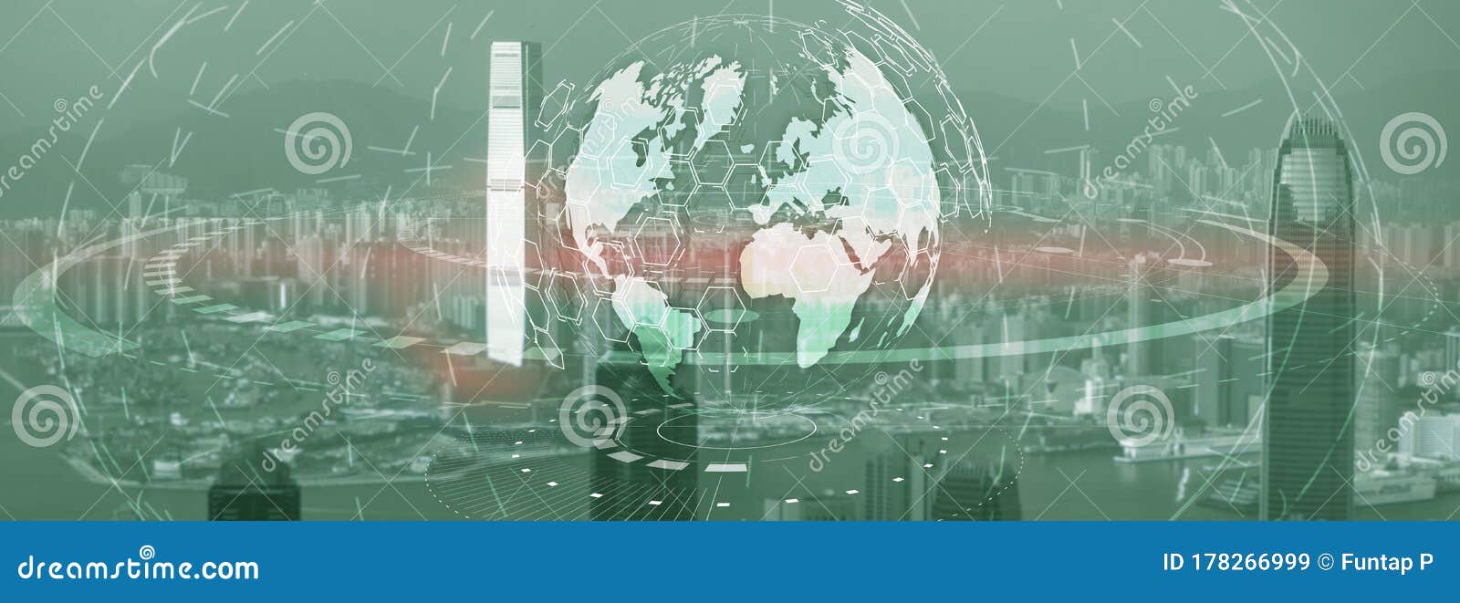 Globe Global Business Technology Concept of Modern City Background ...