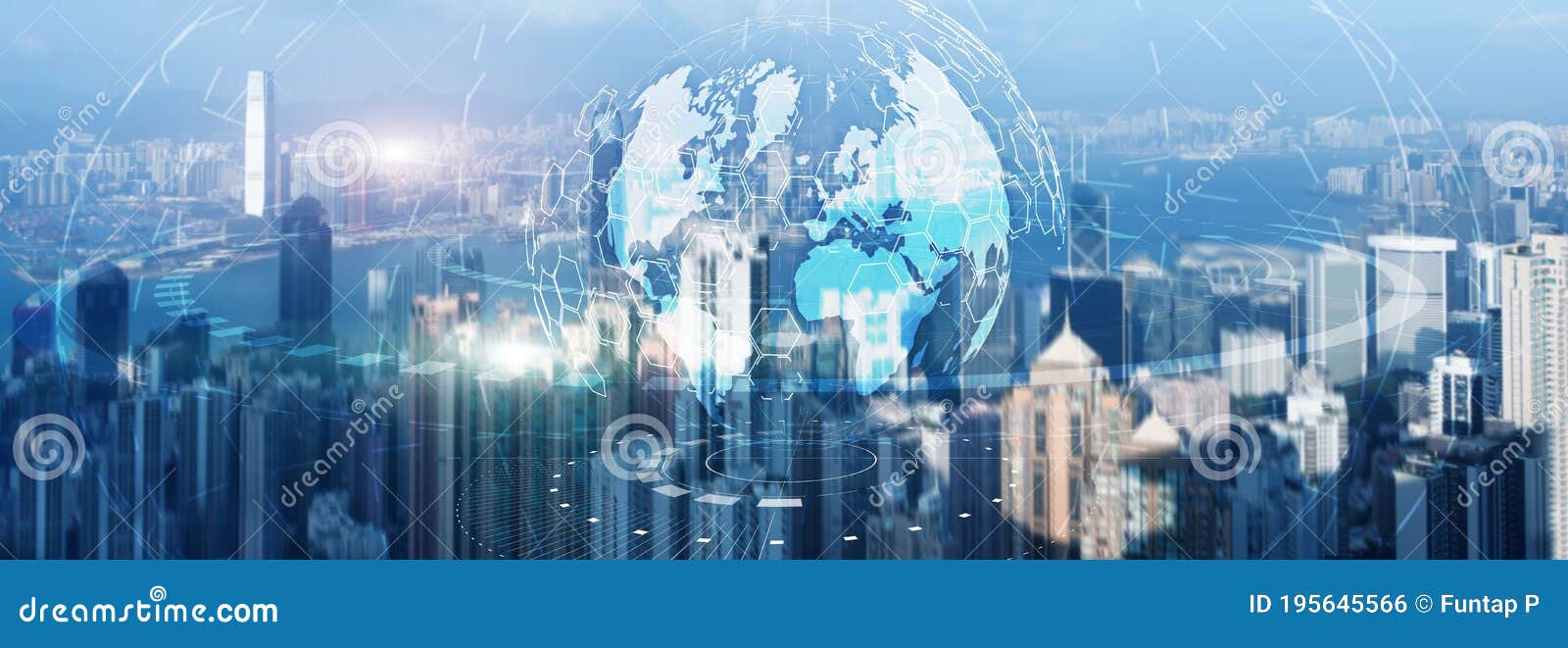 Globe Global Business Technology Concept of Modern City Background ...