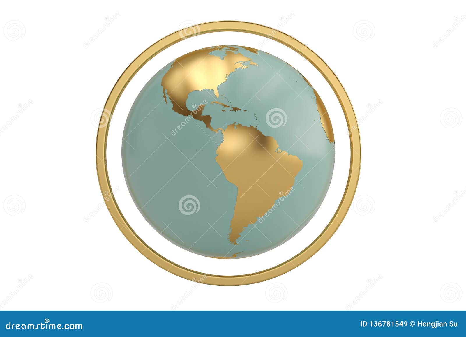 Globe with Golden Circle Isolated on White Background. 3D Illustration ...