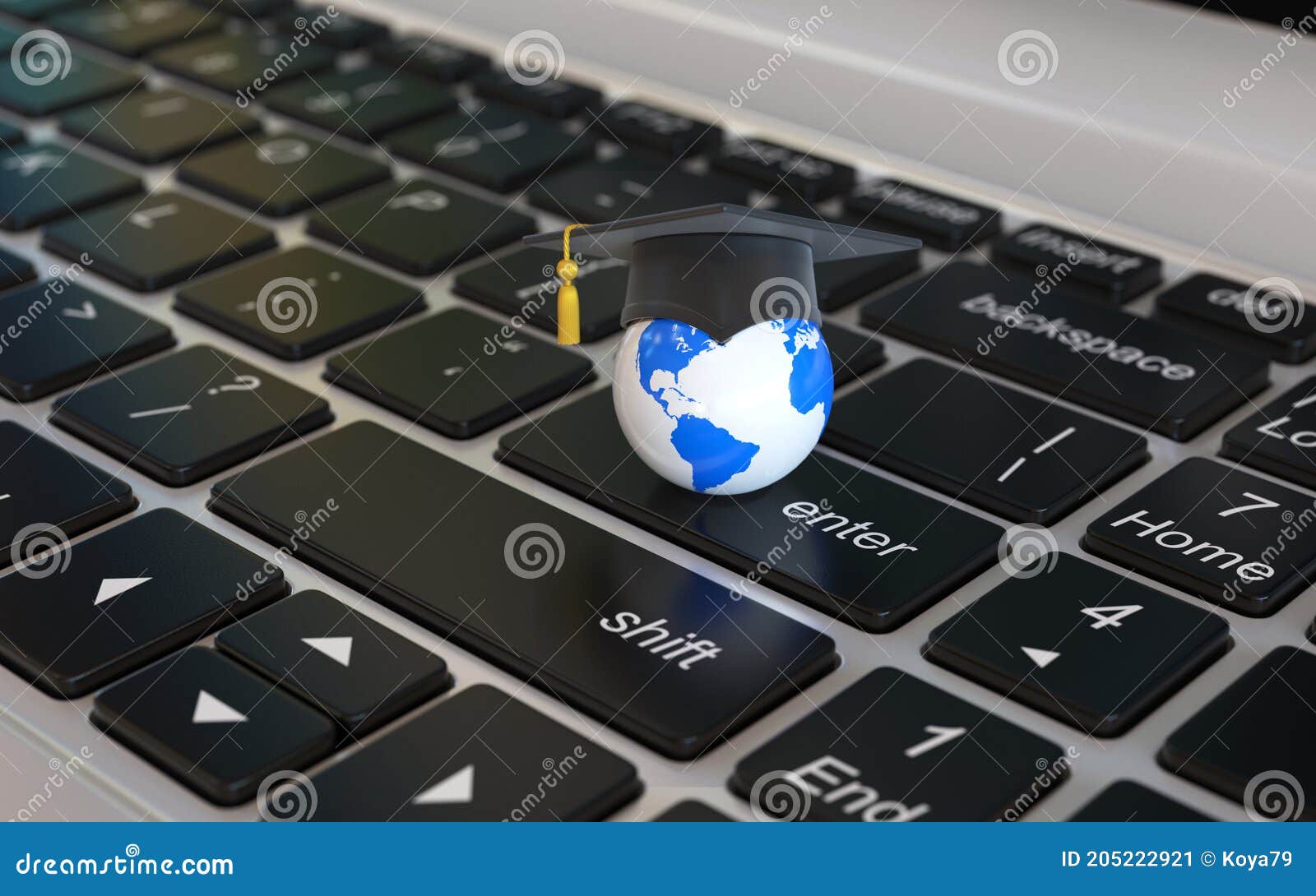 Globe with the Graduation Cap on the Laptop Keyboard, 3d .rendering ...