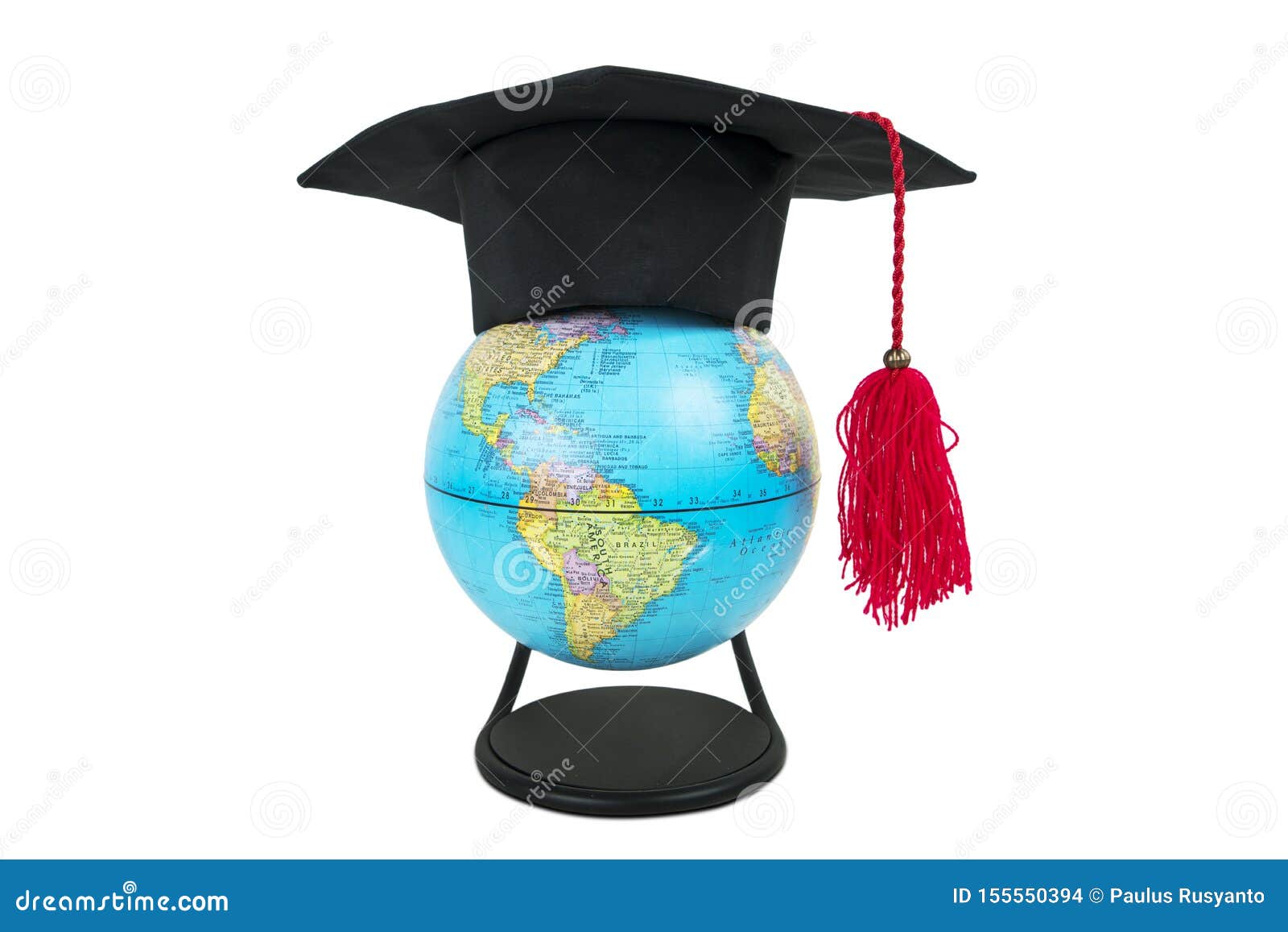 Globe with Graduation Cap in White Background Stock Photo - Image of ...