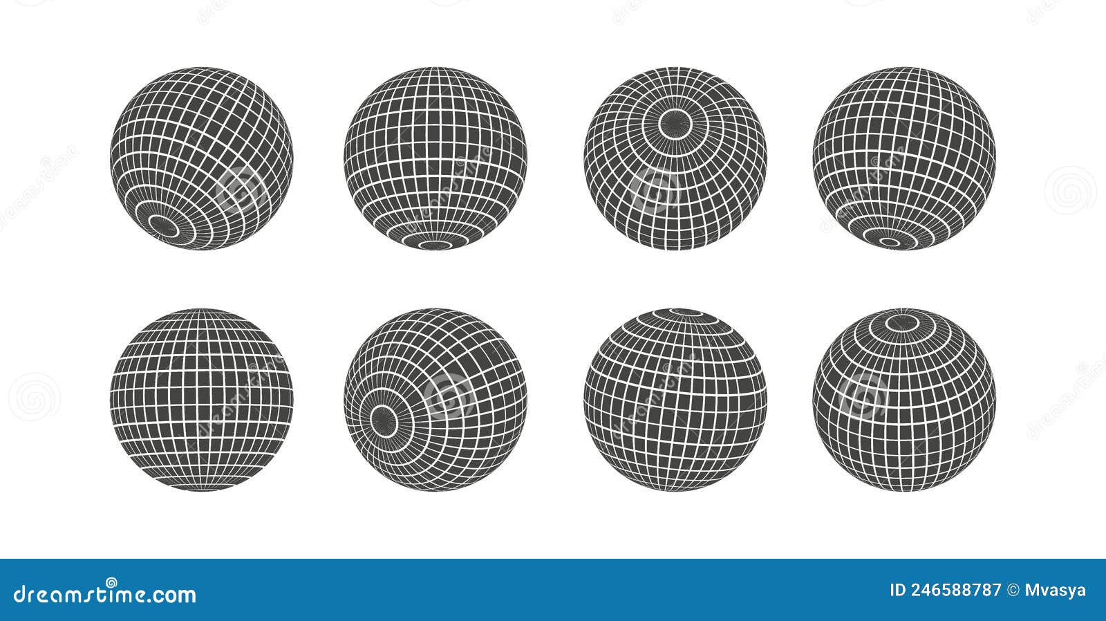 Grid Spheres. Realistic 3D Globes With Abstract Net Or Wireframe For ...