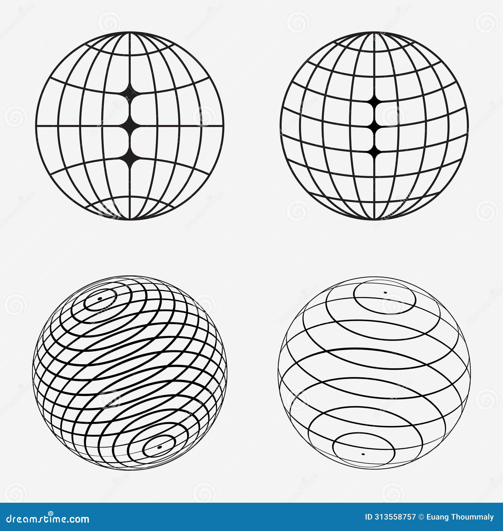 Globe Grid Spheres, Round and Flatten Globe Element Stock Vector ...