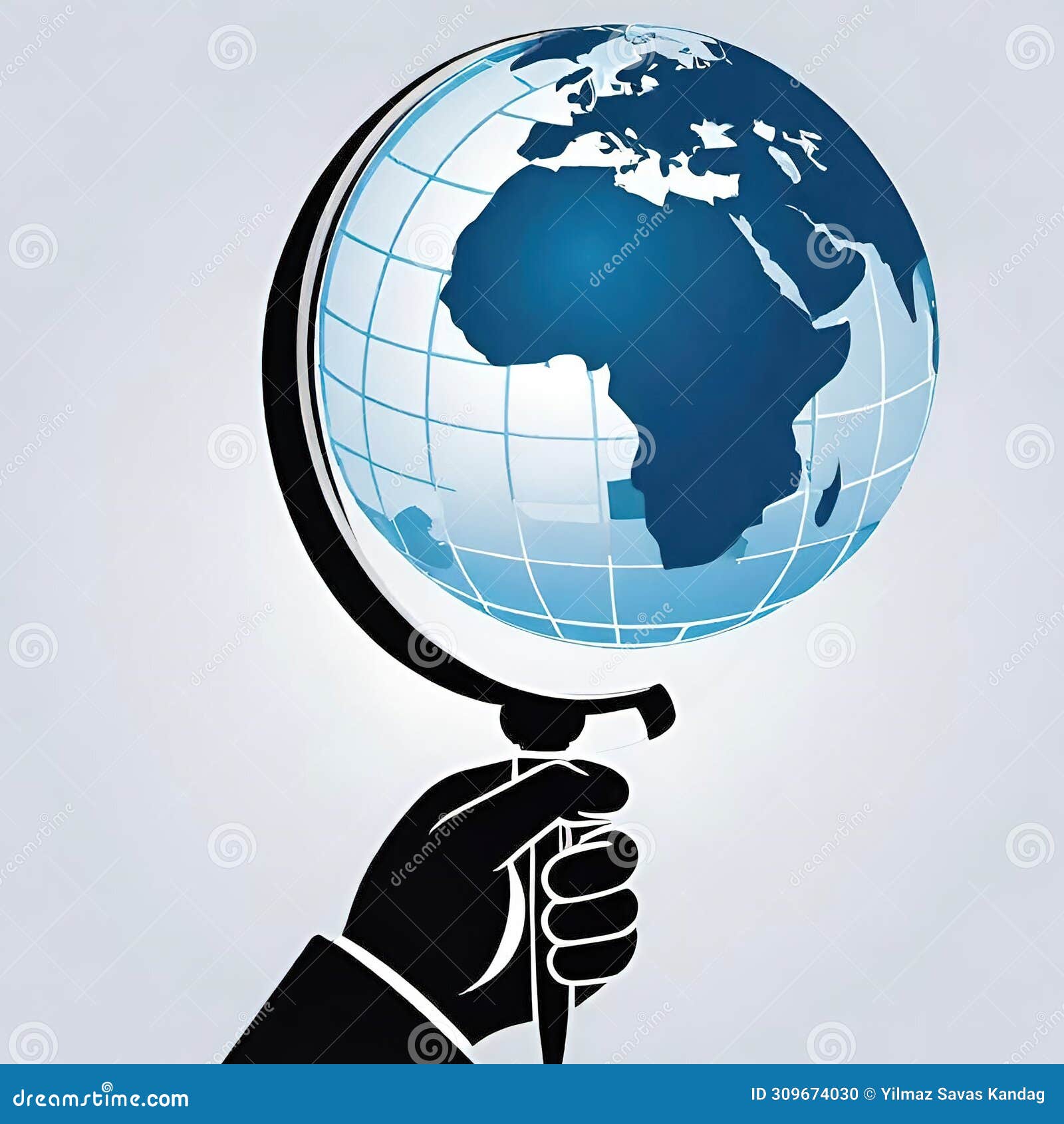 Globe and Hand Holding a Magnifying Glass Stock Illustration ...