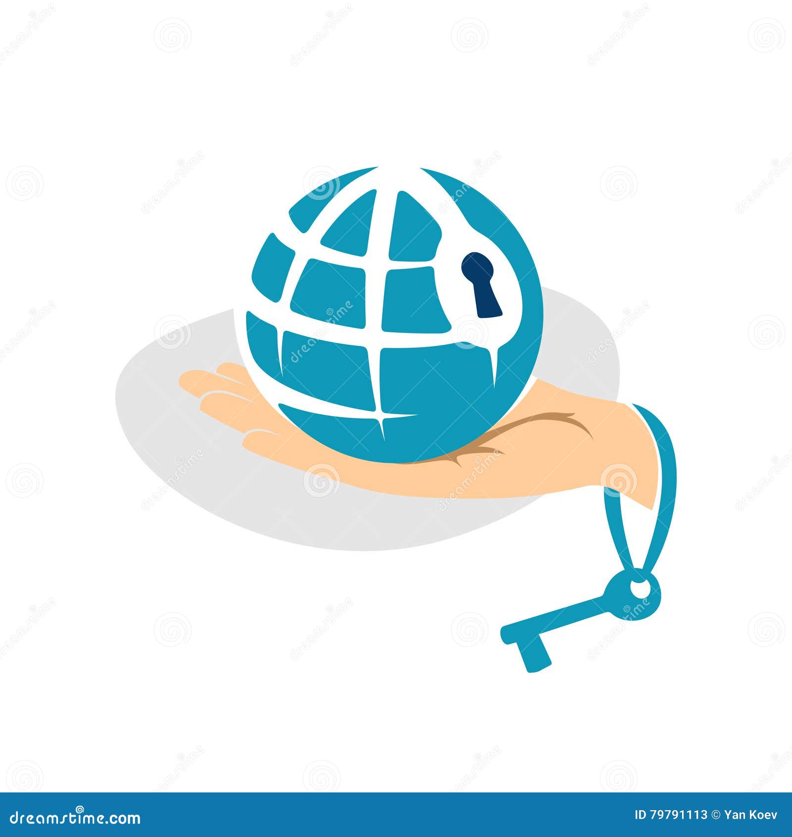 Globe in the Hand with Key Logo Template Stock Vector - Illustration of ...