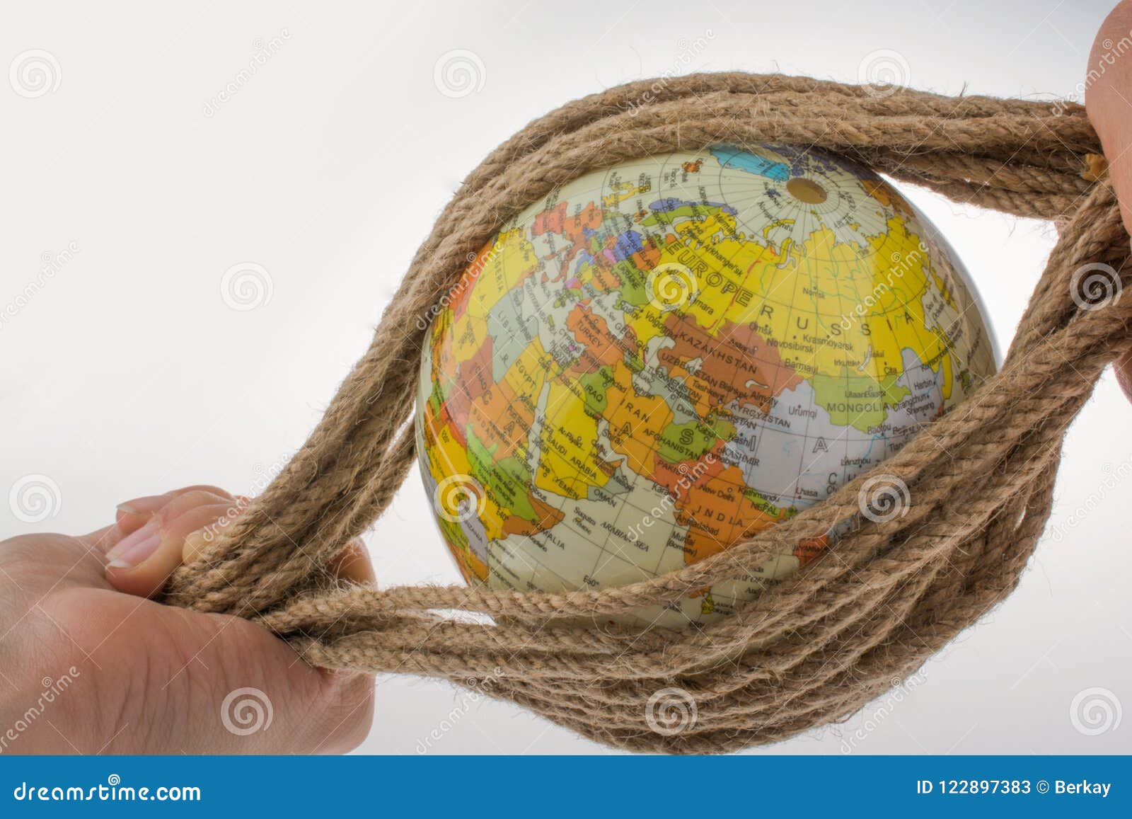 Globe in Hand Wrapped with Rope Stock Image - Image of learning, rope ...