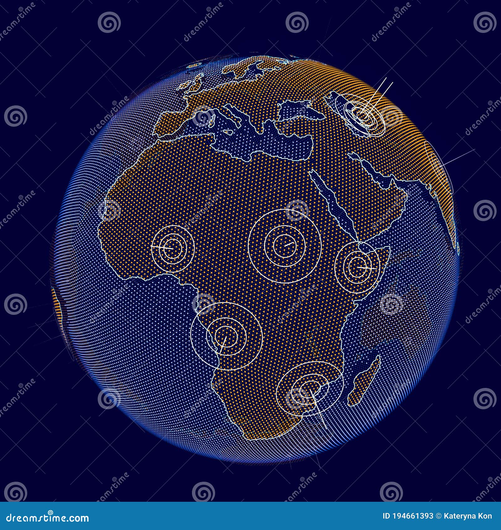 Globe with Highlighted Continents and Pointer Marks Stock Illustration ...