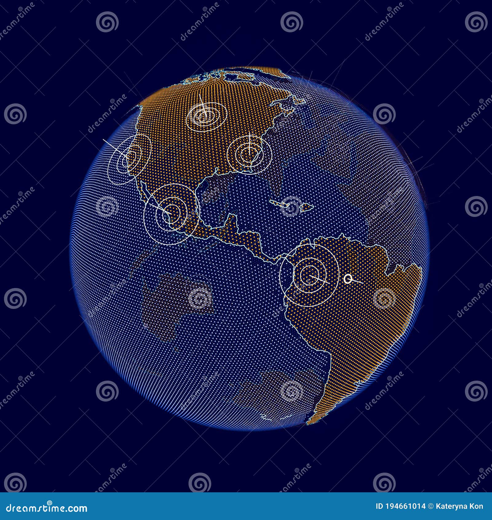 Globe with Highlighted Continents and Pointer Marks Stock Illustration ...
