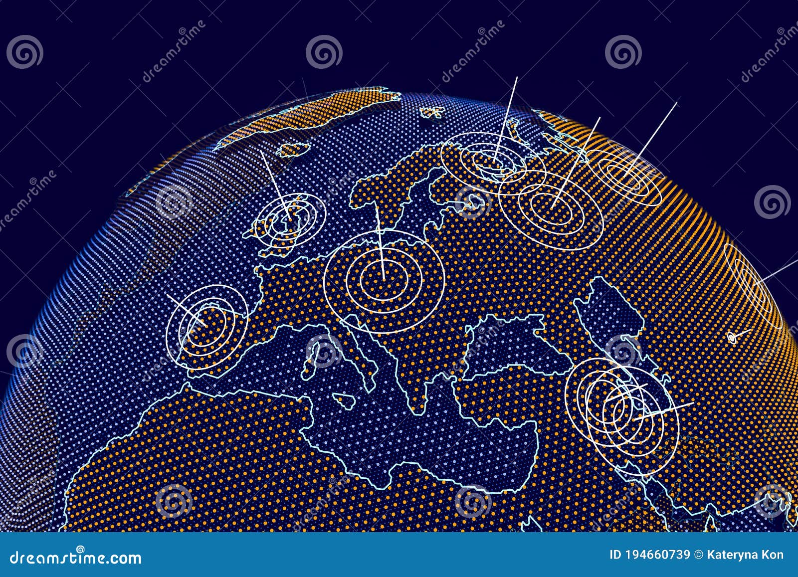 Globe with Highlighted Continents and Pointer Marks Stock Illustration ...