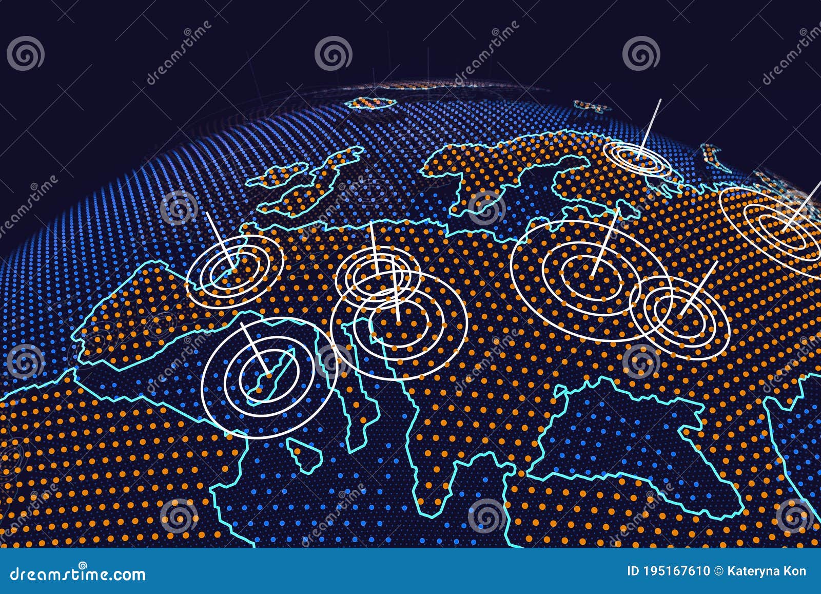 Globe with Highlighted Continents and Pointer Marks Stock Illustration ...