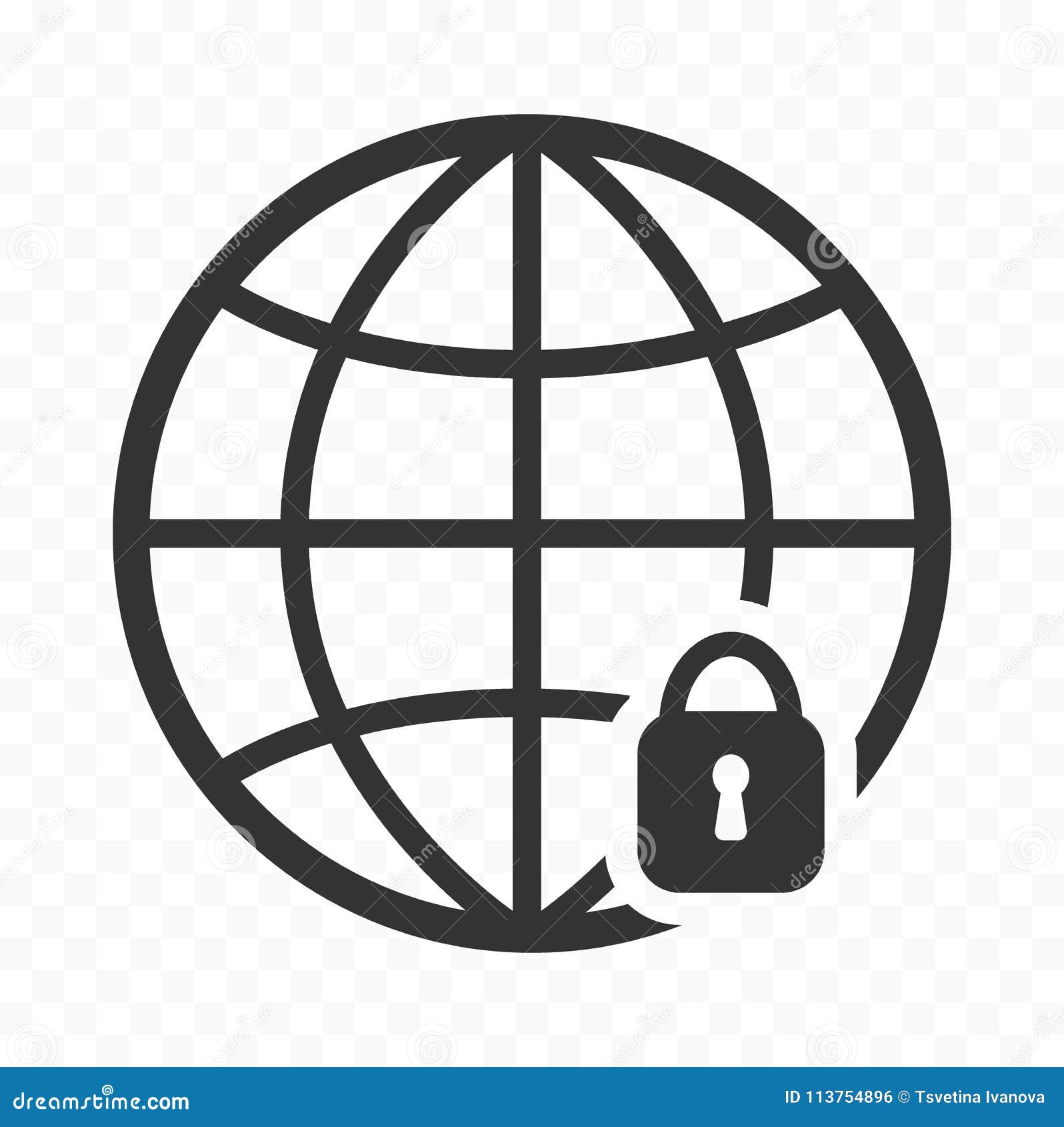 Globe Icon and a Padlock. Web Browsing Safety Icon. Secured Network ...
