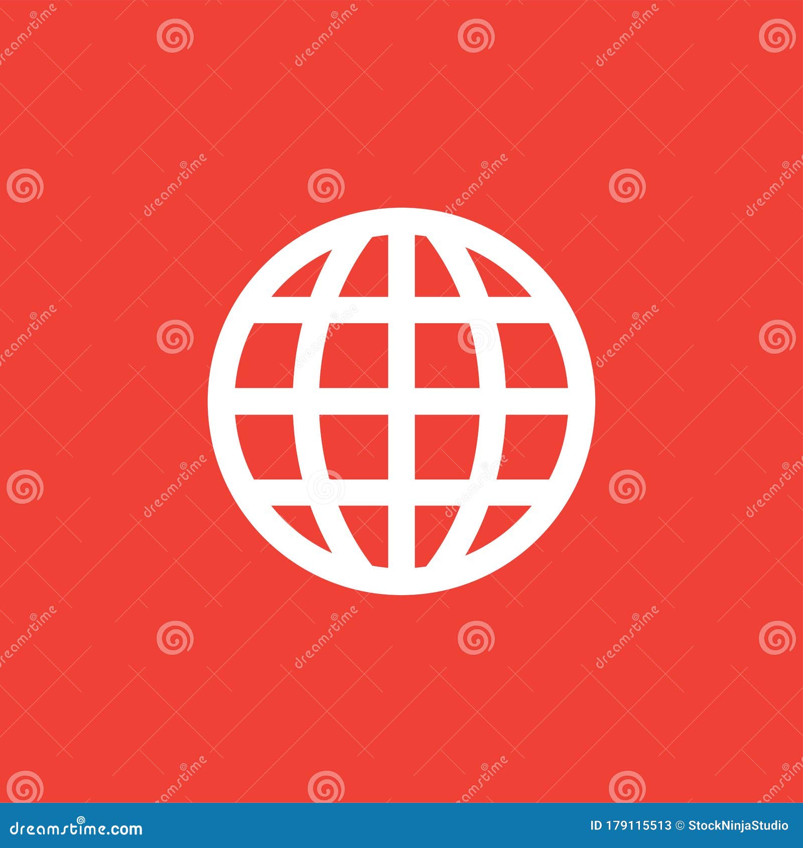 Globe Icon on Red Background. Red Flat Style Vector Illustration Stock ...