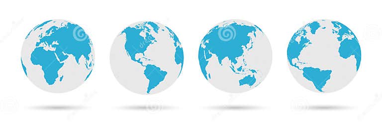 Globe Icon Set - Round World Map Vector Flat Stock Illustration ...