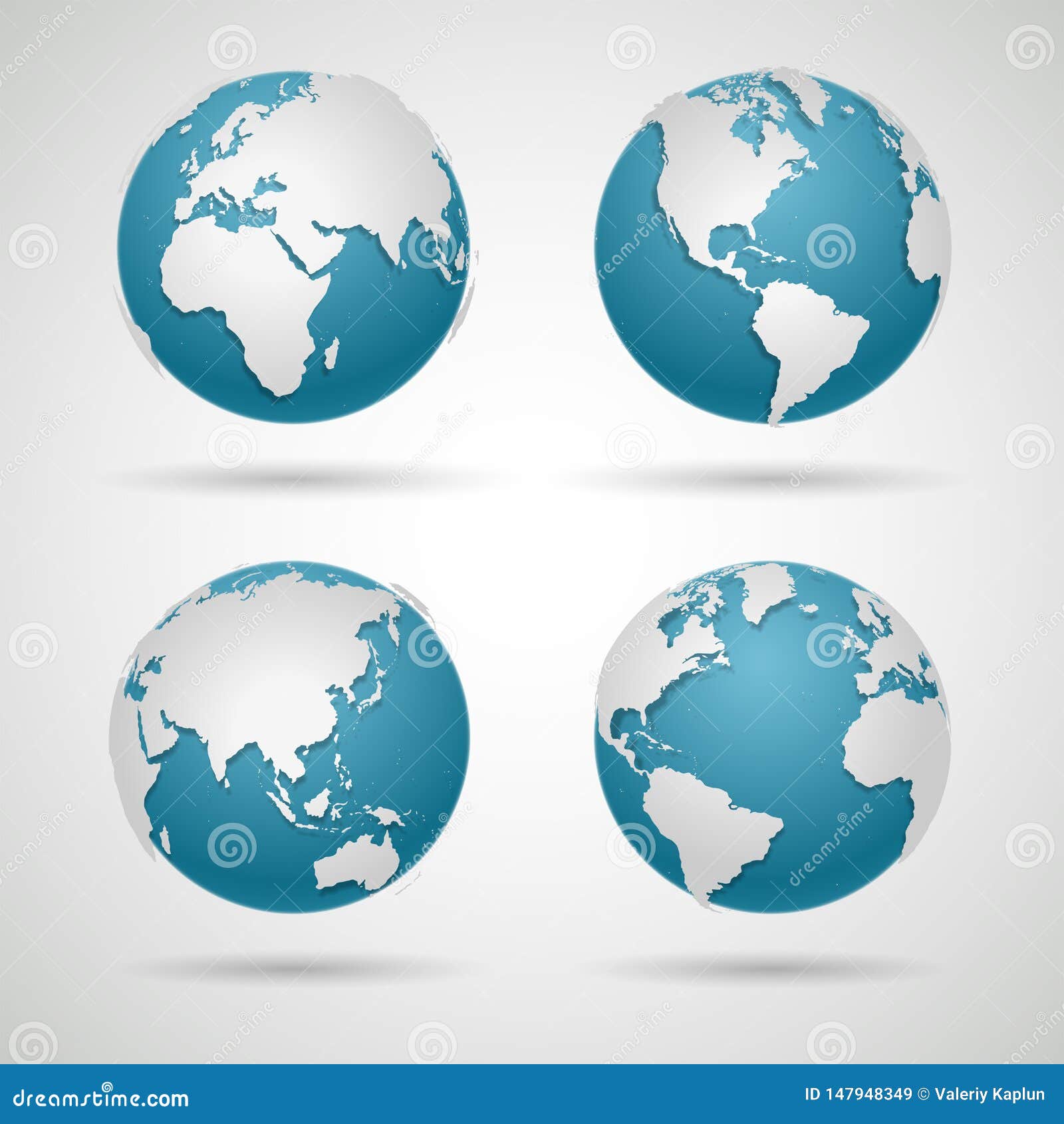 Globe Icon Set - Round World Map Vector Flat Stock Illustration ...