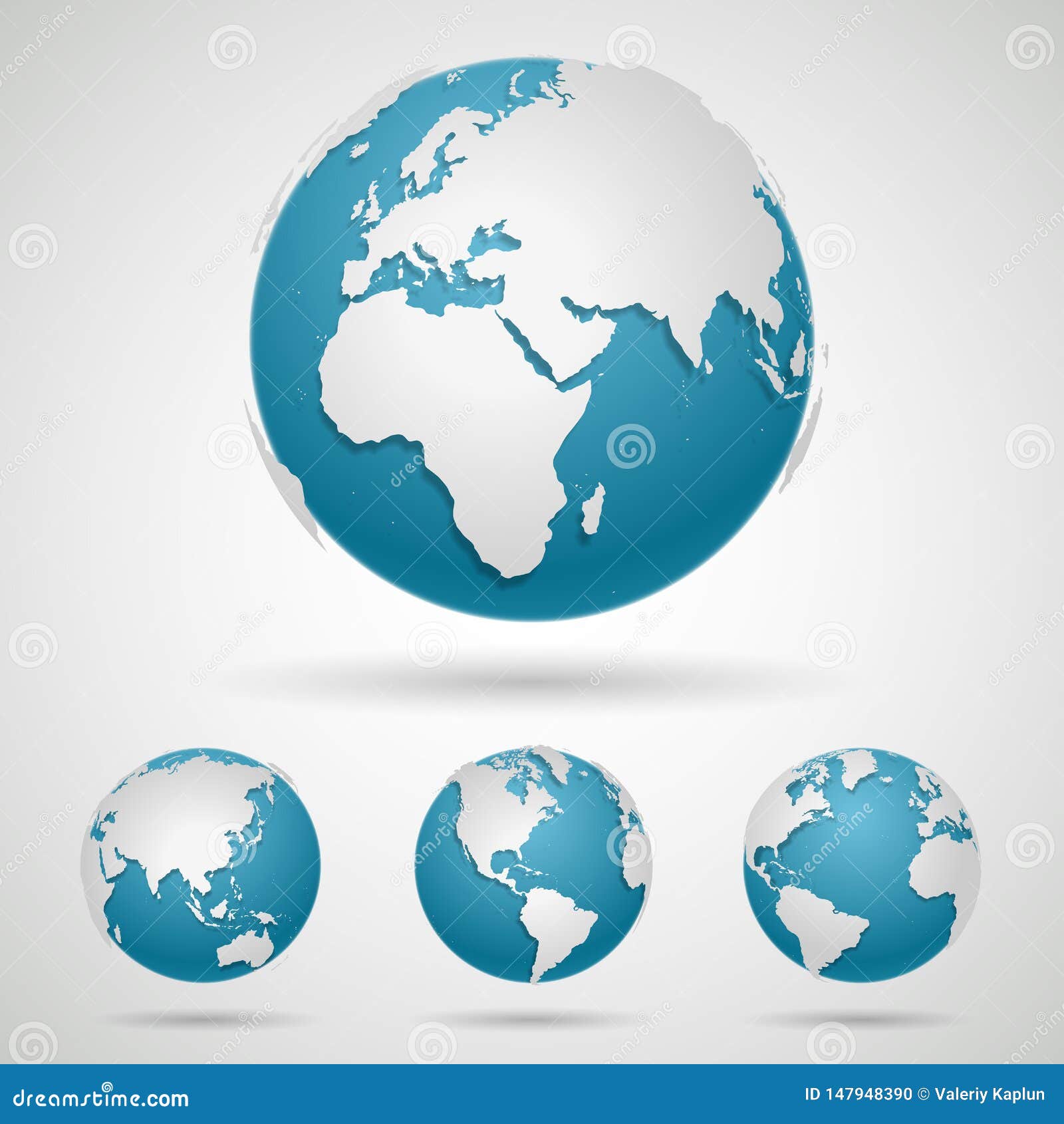 Globe Icon Set - Round World Map Vector Flat Stock Illustration ...