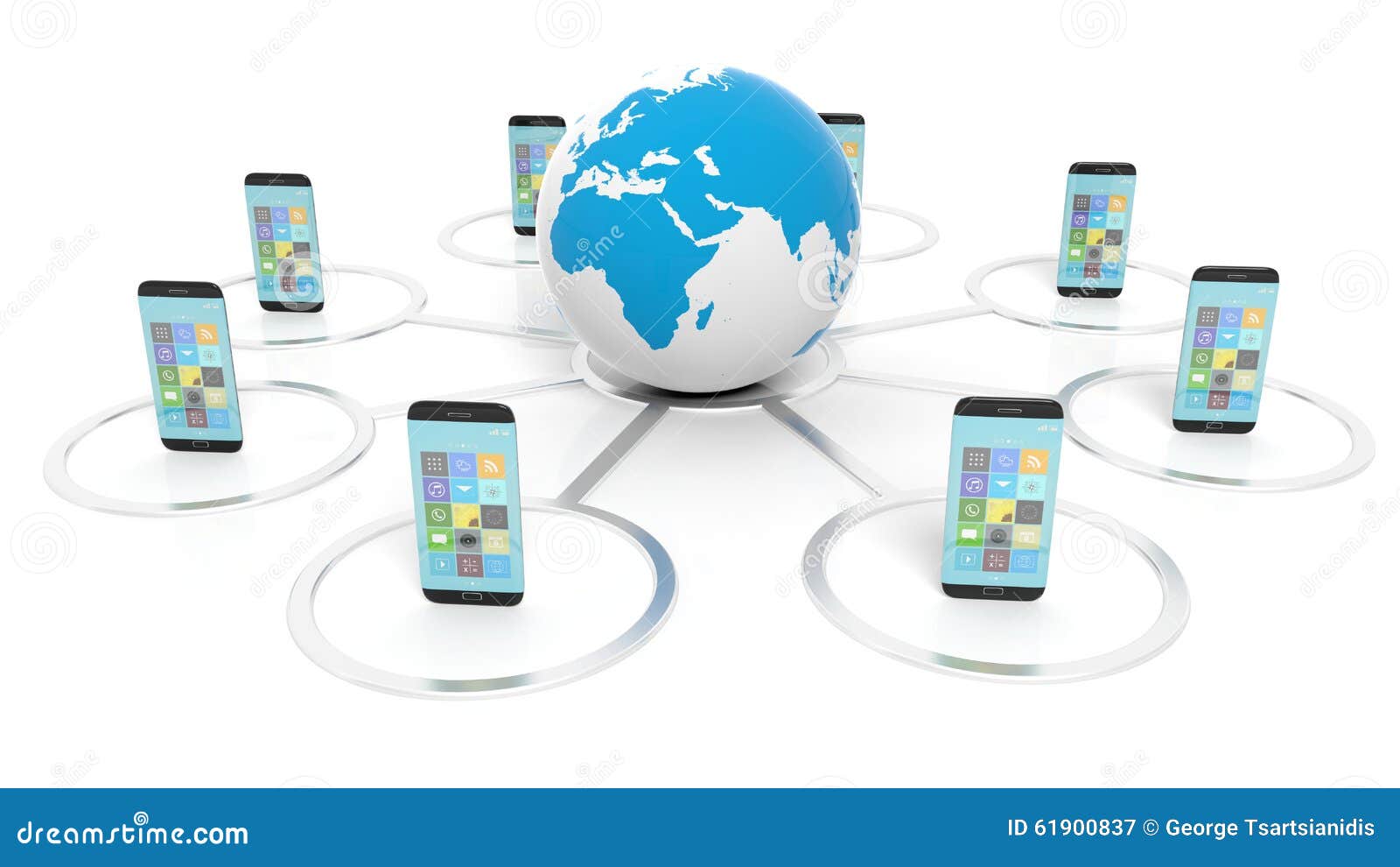 Globe Icon with Smartphones Around it Stock Illustration - Illustration ...
