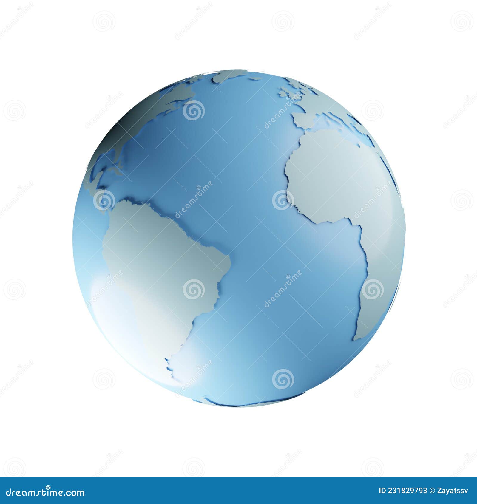 Globe Icon with Smooth Shadows and Blue Map of the Continents of the ...