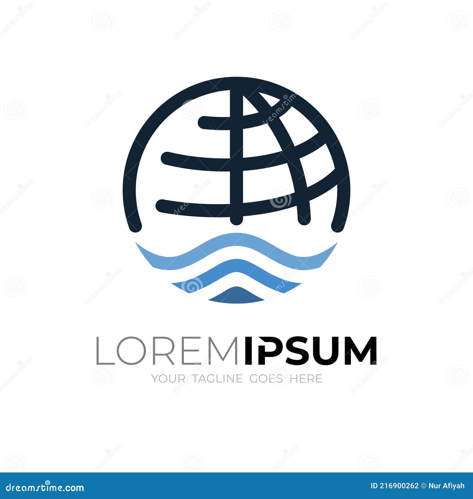 Globe Icon and Wave Logo with Line Design Template, Simple Style Stock ...