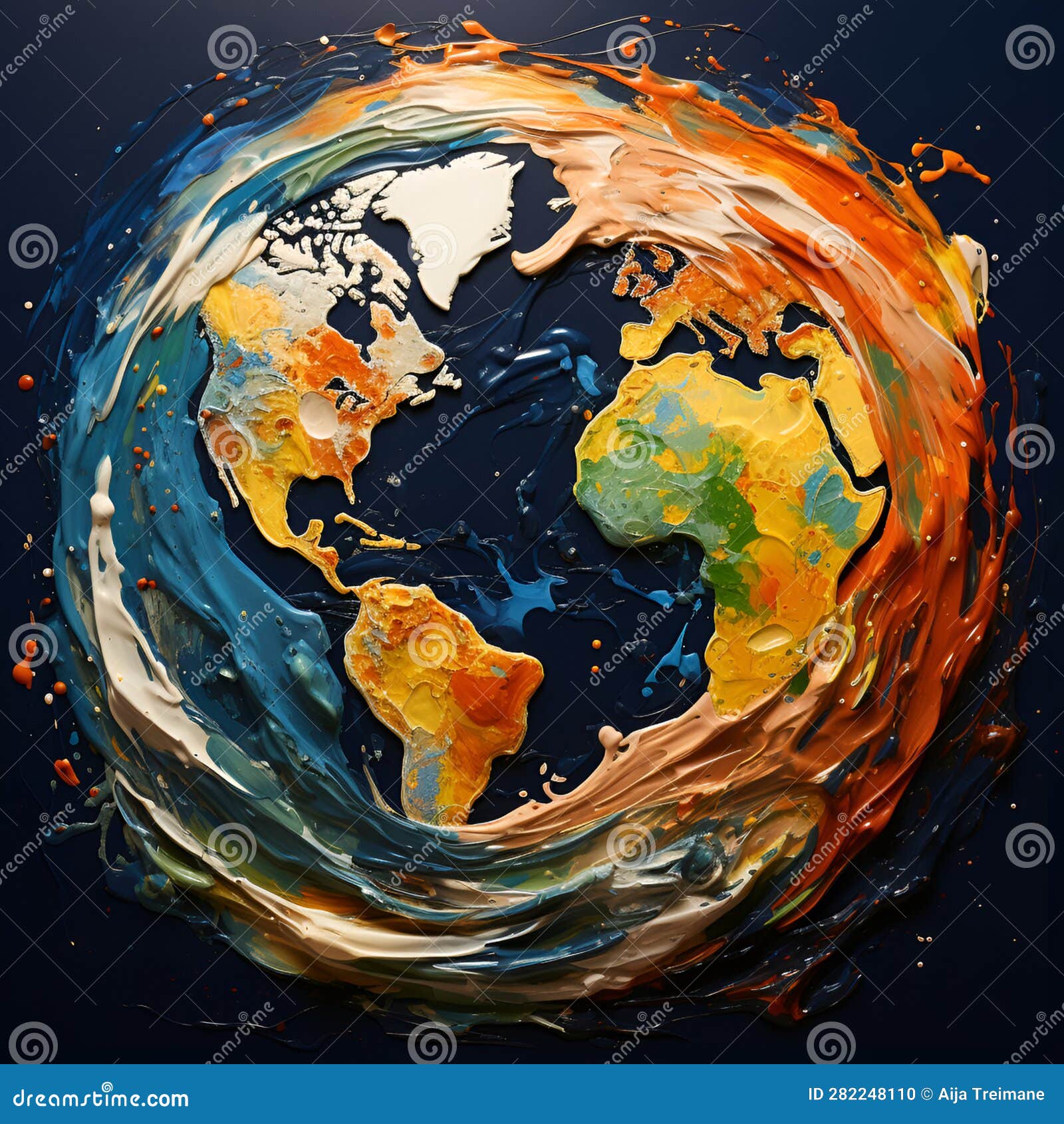 Globe Icon Which Melts in Embossed Acrylic Paint Technique. a Climate ...