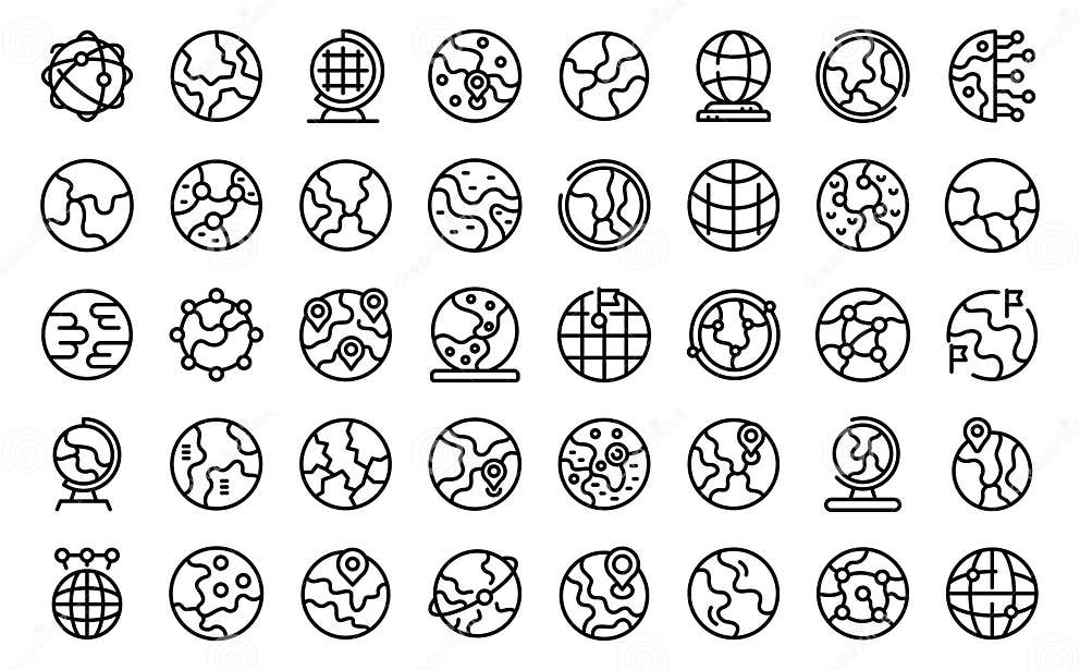 Globe Icons Set Outline Vector. Earth Map Stock Illustration ...