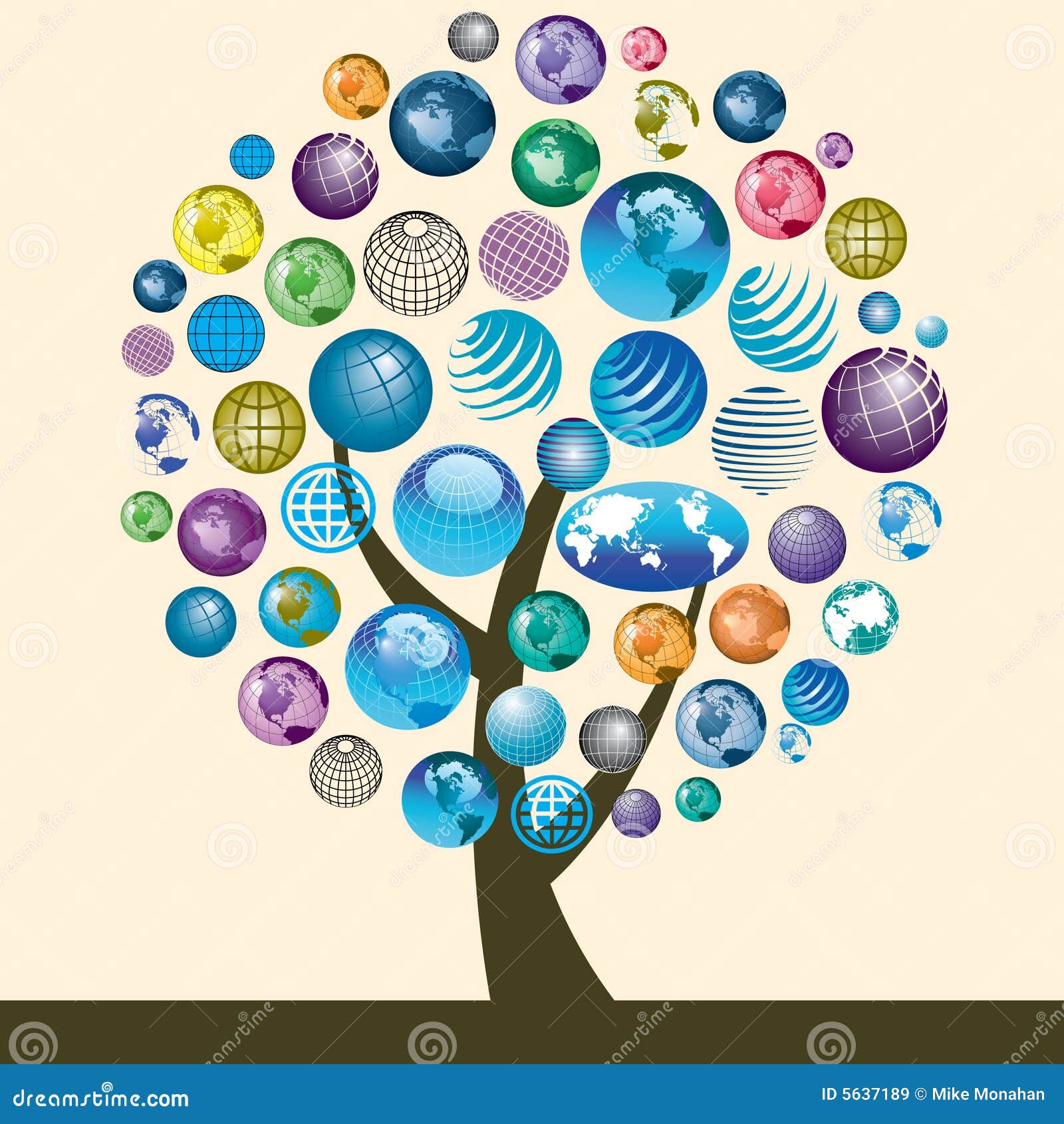 Globe icons on tree stock vector. Illustration of globes - 5637189