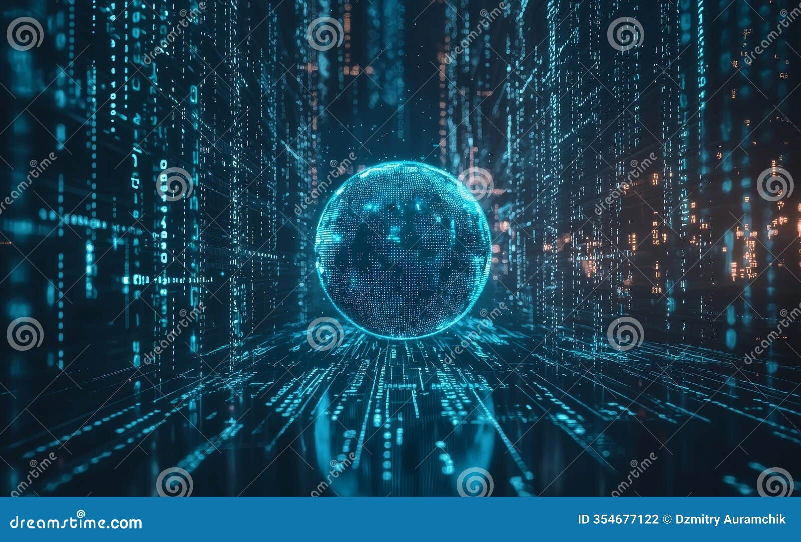 A Globe Integrated into a Futuristic Tech Scene with Digital Data and ...