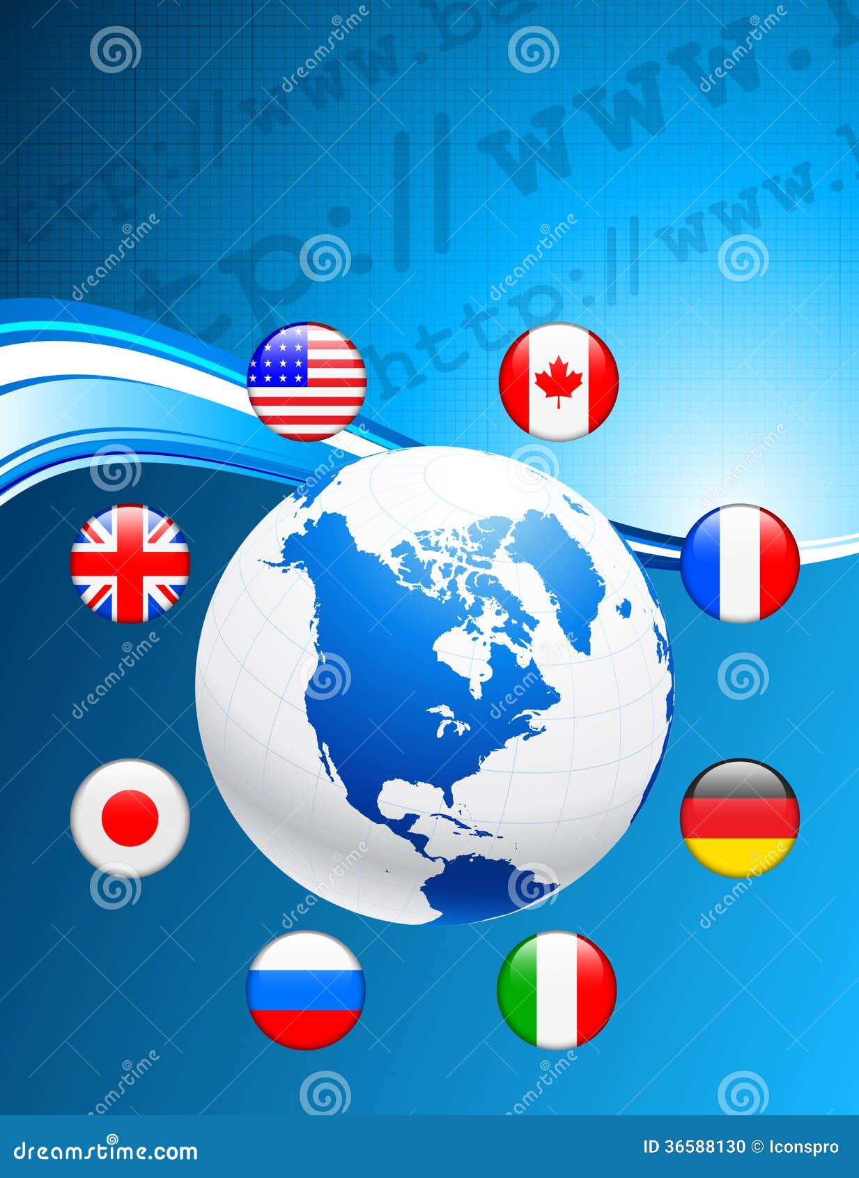 Globe with Internet Flag Buttons Background Stock Illustration ...